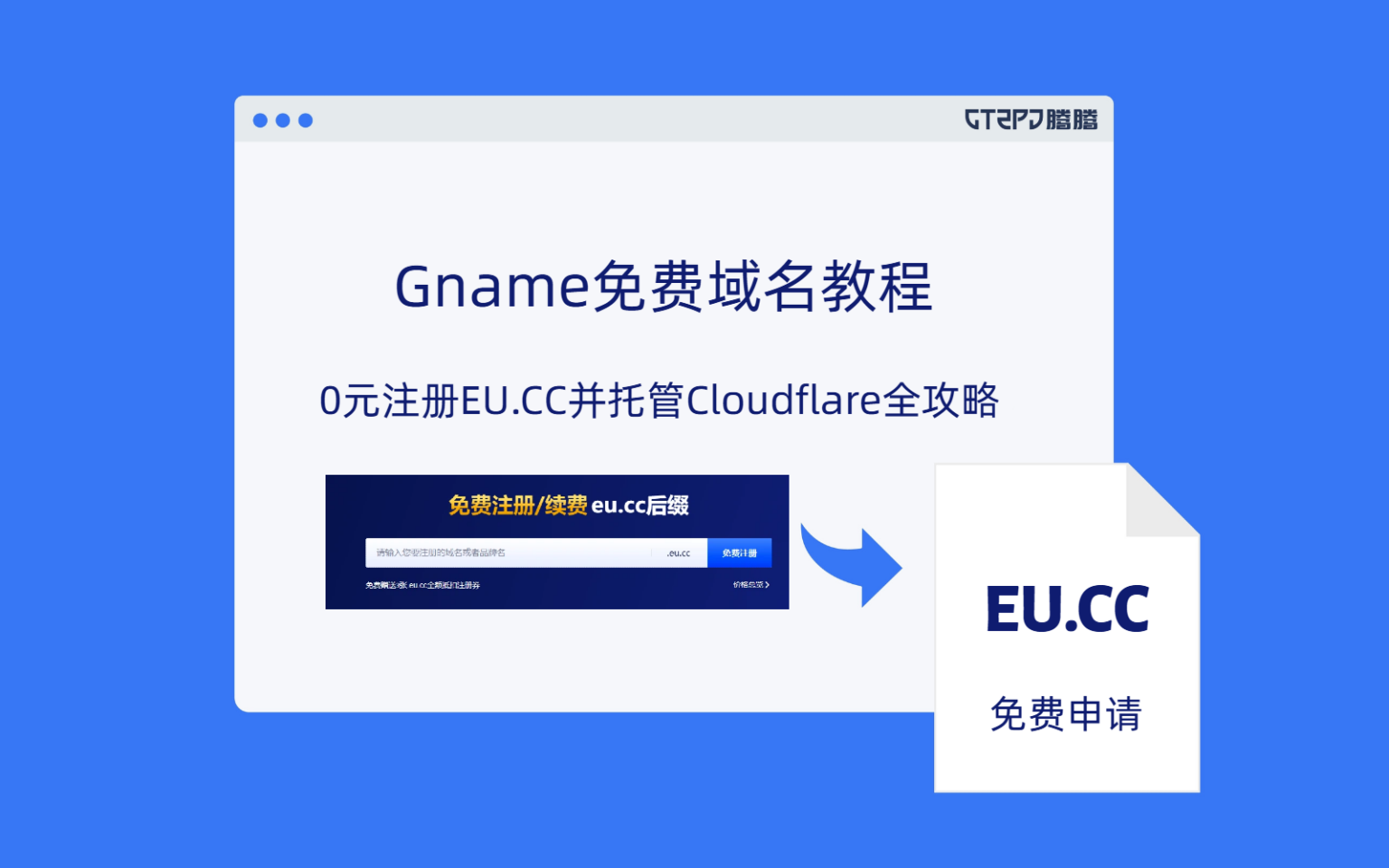 2026最新Gname免费域名教程：0元注册EU.CC并托管Cloudflare全攻略 - 腾腾博客
